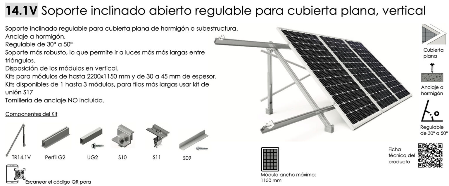 Estructura Soporte Placas Solares para Suelo Regulable 30º - 50º 14.1V ...
